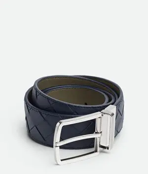 BOTTEGA  VENETA Intrecciato Calf Leather Belt - Abyss/cypress