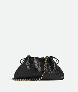 BOTTEGA  VENETA Intrecciato Leather Pouch With Chain - Black
