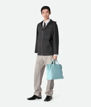 Bottega Veneta Grained Leather Briefcase With Intrecciato Details - Pale Blue