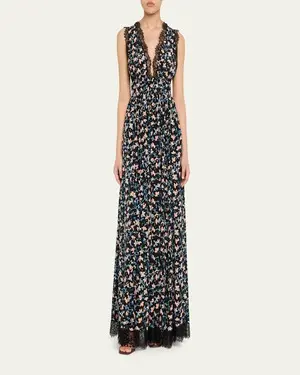 Ulla Johnson Marguerite V-neck Silk Lace Gown