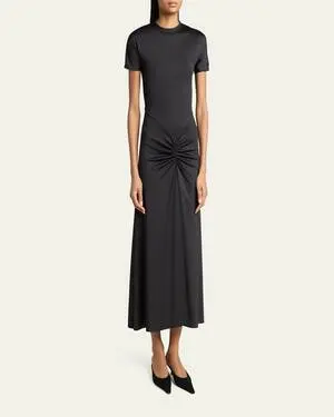 Victoria Beckham Gathered Drop-waist Midi T-shirt Dress - Black