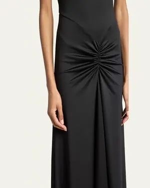 Victoria Beckham Gathered Drop-waist Midi T-shirt Dress - Black