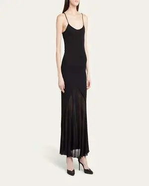 Giorgio Armani Sheer Skirt Panel Jersey Dress