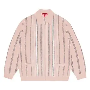 Supreme Speckle Stripe Zip Up Cardigan - Pink