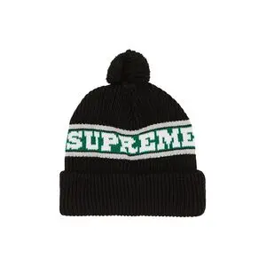 Supreme Ribbed Beanie With Logo - Black