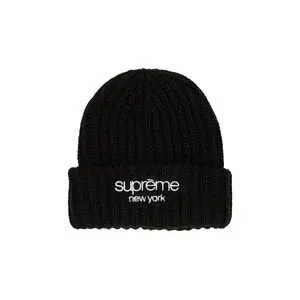 Supreme Classic Logo Chunky Ribbed Beanie - Black
