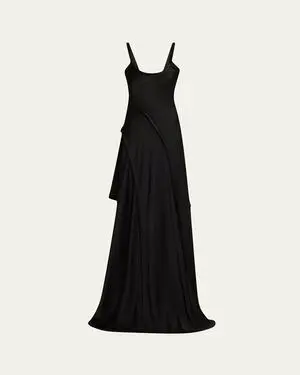 JASON WU Sleeveless Crepe Back Satin Slip Gown With Slit - Navy