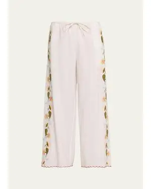 Ciao Lucia Ermmano Embroidered Drawstring Pants - White