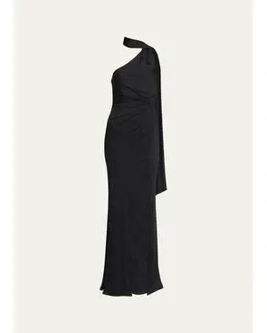 TOM FORD One-shoulder Scarf-neck Slit Gown - Black