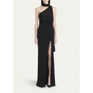 TOM FORD One-shoulder Scarf-neck Slit Gown