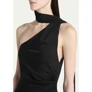 TOM FORD One-shoulder Scarf-neck Slit Gown