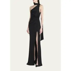 TOM FORD One-shoulder Scarf-neck Slit Gown