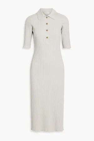 Vince Ribbed Cotton-blend Midi Shirt Dress