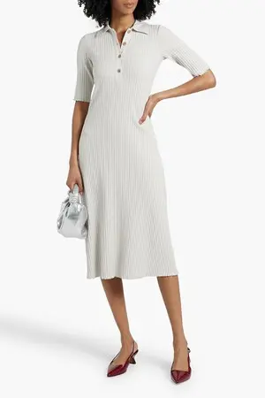 Vince Ribbed Cotton-blend Midi Shirt Dress