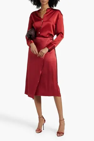 Vince Wrap-effect Satin Midi Skirt - Brick