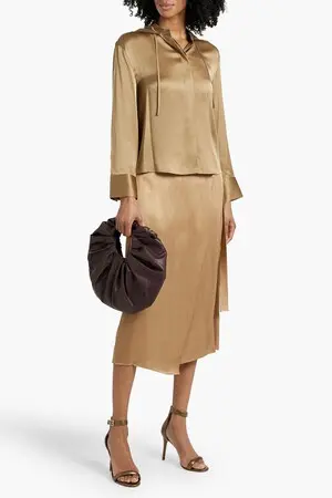 Vince Wrap-effect Satin Midi Skirt - Sand