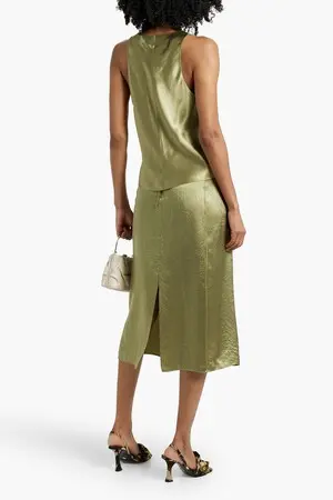 Vince Wrap-effect Crinkled-satin Top - Sage Green