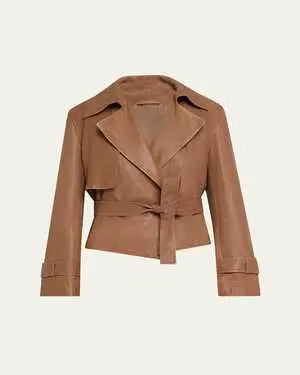 Brunello Cucinelli Vintage Napa Leather Cropped Trench - Brown