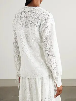 Erdem Cotton Lace Tie-neck Blouse