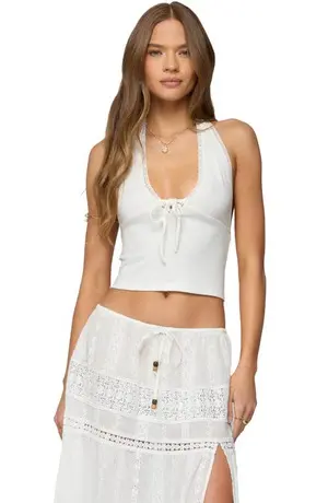 EDIKTED Lace Trim Halter Top