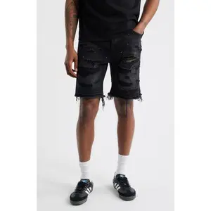 BILLIONAIRE BOYS CLUB Distressed Cutoff Denim Shorts - Comet Black