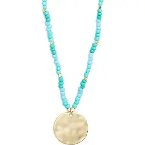 Nordstrom Hammered Coin Pendant Beaded Necklace - Turquoise- Gold