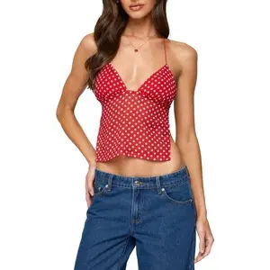 EDIKTED Polka Dot Halter Top - Red-and-white