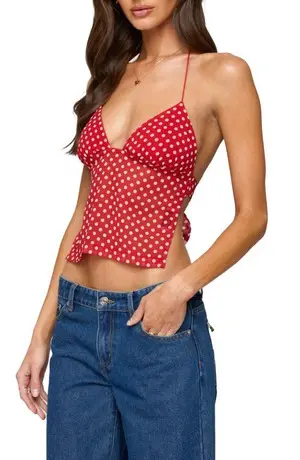 EDIKTED Polka Dot Halter Top - Red-and-white