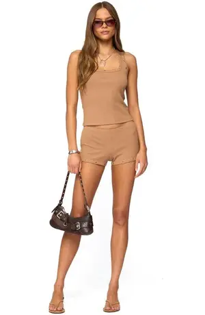 EDIKTED Ribbed Low-rise Shorts With Grommet Detail
