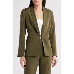 TAHARI ASL Brushed Woven One-button Blazer - Olive