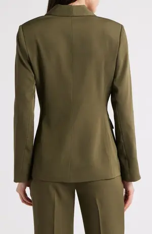 TAHARI ASL Brushed Woven One-button Blazer - Olive
