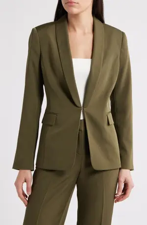 TAHARI ASL Brushed Woven One-button Blazer - Olive