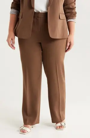 TAHARI ASL Woven Straight Leg Pants - Putty