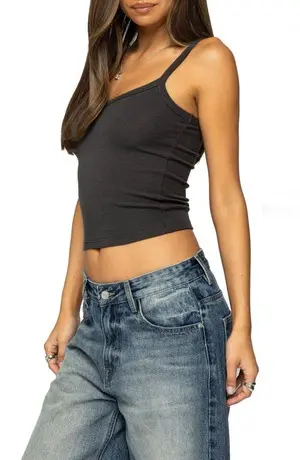 EDIKTED Aspyn Ribbed Camisole - Dark-gray