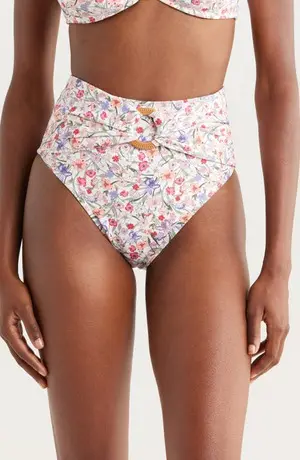 HUTCH O-ring High-waist Bikini Bottom - White Garden