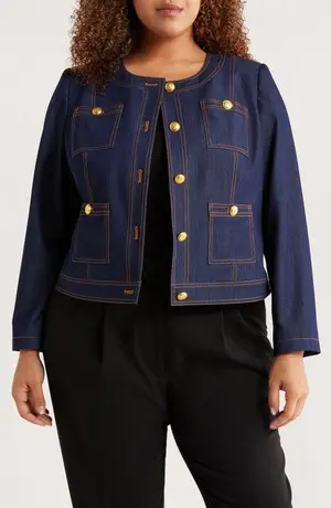 TAHARI ASL Cropped Jacket - Denim