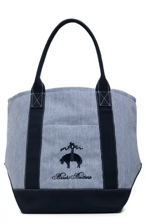 Brooks Brothers Penn Stripe Cotton Canvas Tote Blue