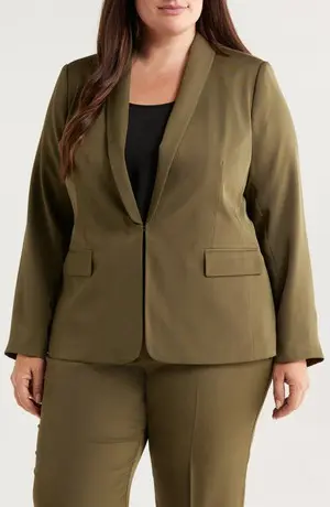TAHARI ASL Brushed Woven One-button Blazer