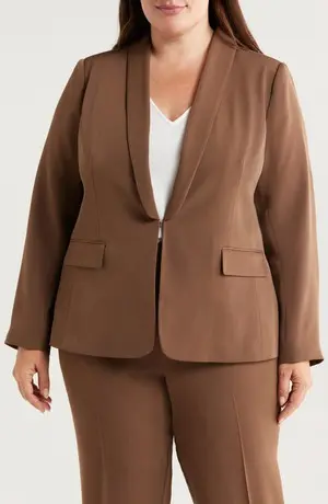 TAHARI ASL Brushed Woven One-button Blazer