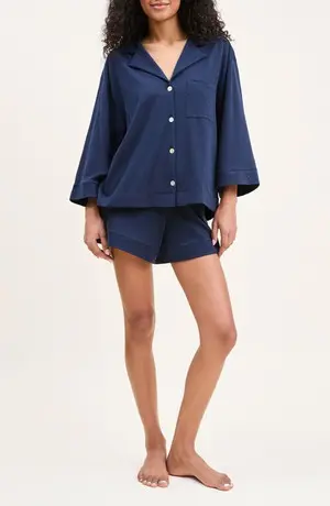PETITE PLUME Olivia Pima Cotton Short Pajamas - Navy