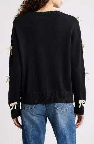 PETAL & PUP Bow Embellished Relaxed Sweater - Black