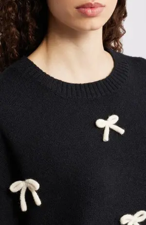 PETAL & PUP Bow Embellished Relaxed Sweater - Black