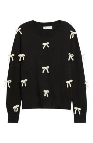PETAL & PUP Bow Embellished Relaxed Sweater - Black
