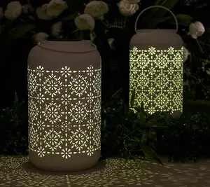 GARDEN REFLECTIONS As Is Set/2solarilluminatedmetal Lanterns