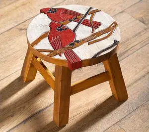 EVERGREEN Hand-carved Acacia Wood Cardinal Foot Stool - One-color