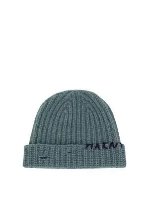 Marni Beanie With Embroidered Logo - Blue