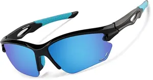 Zenni Sporty Half-rim Sunglasses - Black With Blue Mirror