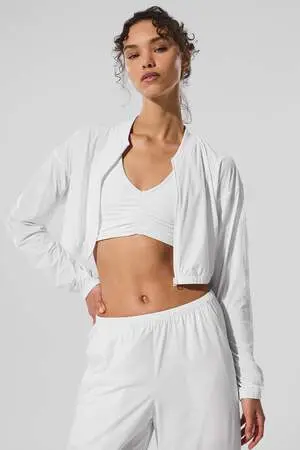 Alo Yoga Cropped Breezy Full-Zip Cover Up Jacket - White - 30% Off