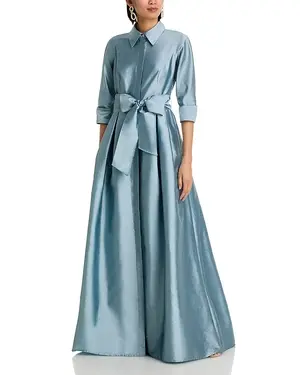 Rickie Freeman For Teri Jon Taffeta Shirt Waist Gown - Slate