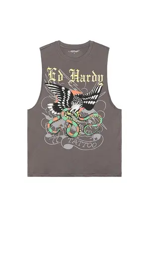 Ed Hardy Eagle Snake Cutoff Tee In Grey